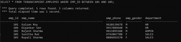 BETWEEN in Teradata - Teradata Point