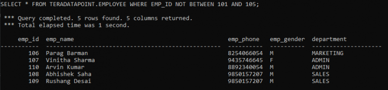 BETWEEN in Teradata - Teradata Point